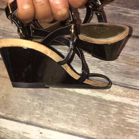 Chaps | Shoes | Chapsfaux Patent Leather Wedge Sandals65 | Poshmark